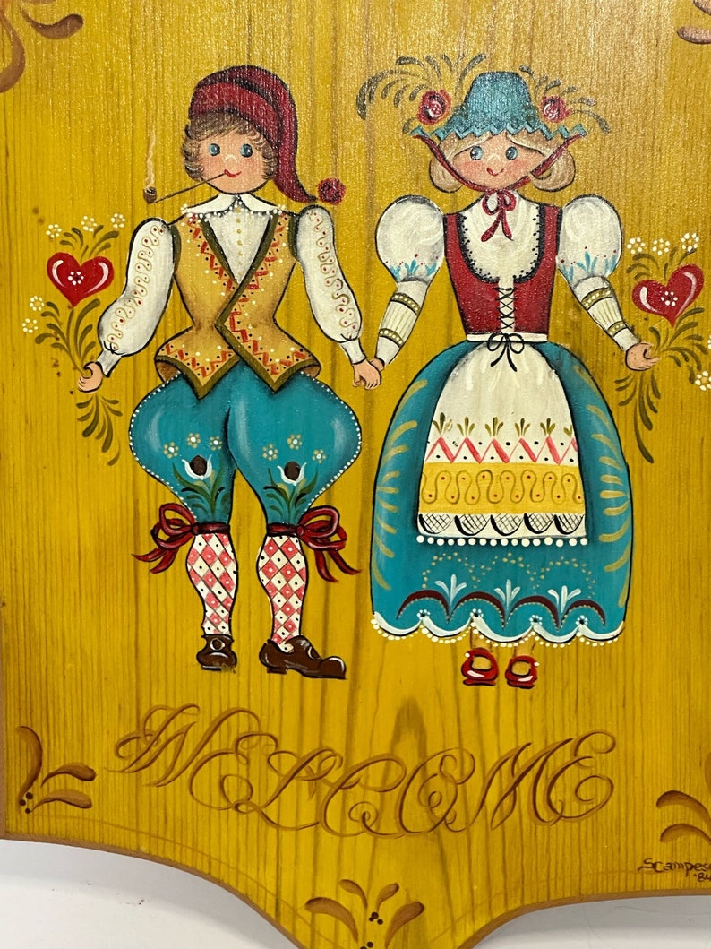 Vintage Folk Art Dutch Welcome Sign Plaque Hearts - Etsy