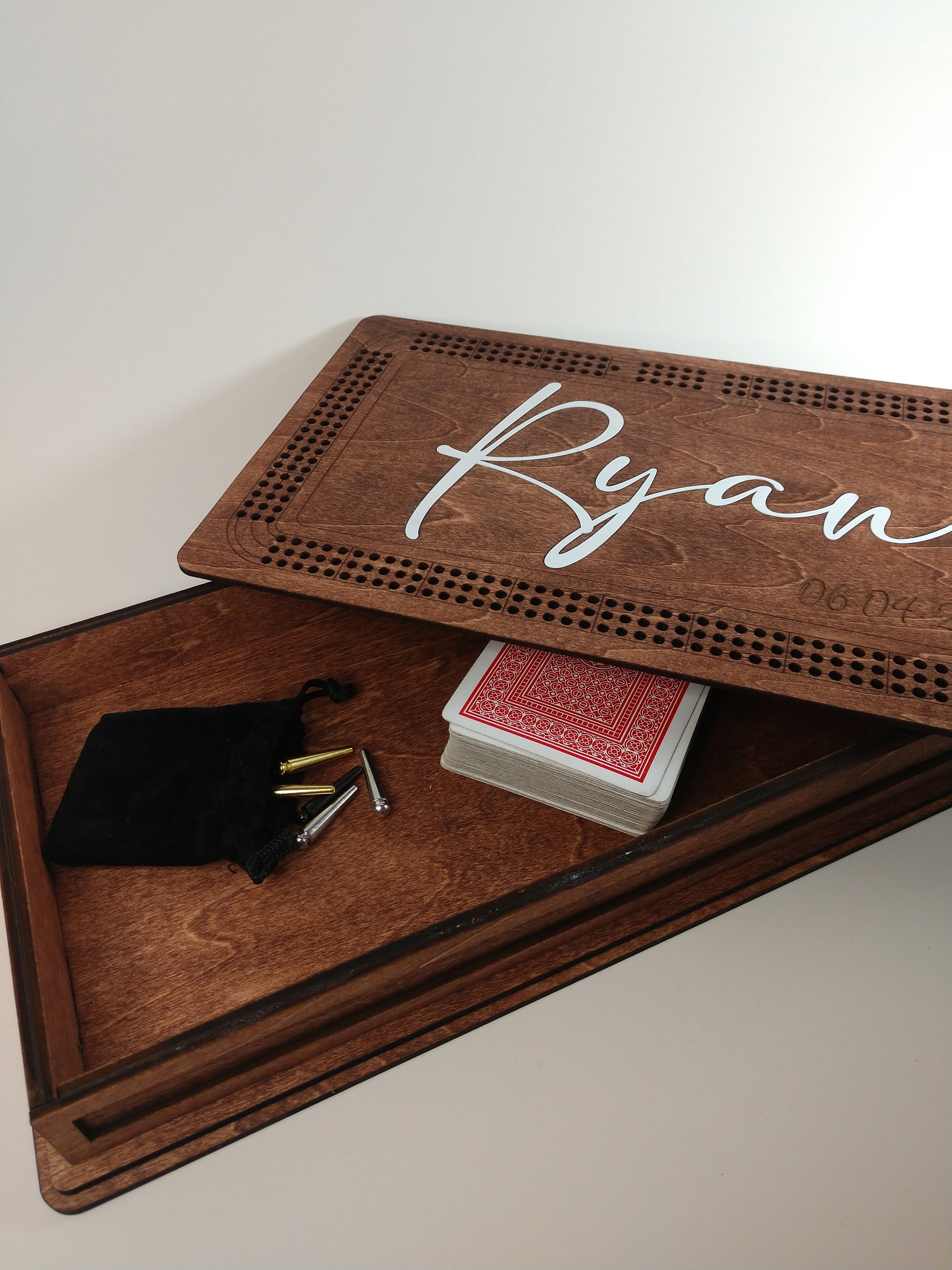 Personalized Cribbage Board Custom Last Name Cribbage Board Gift Box ...