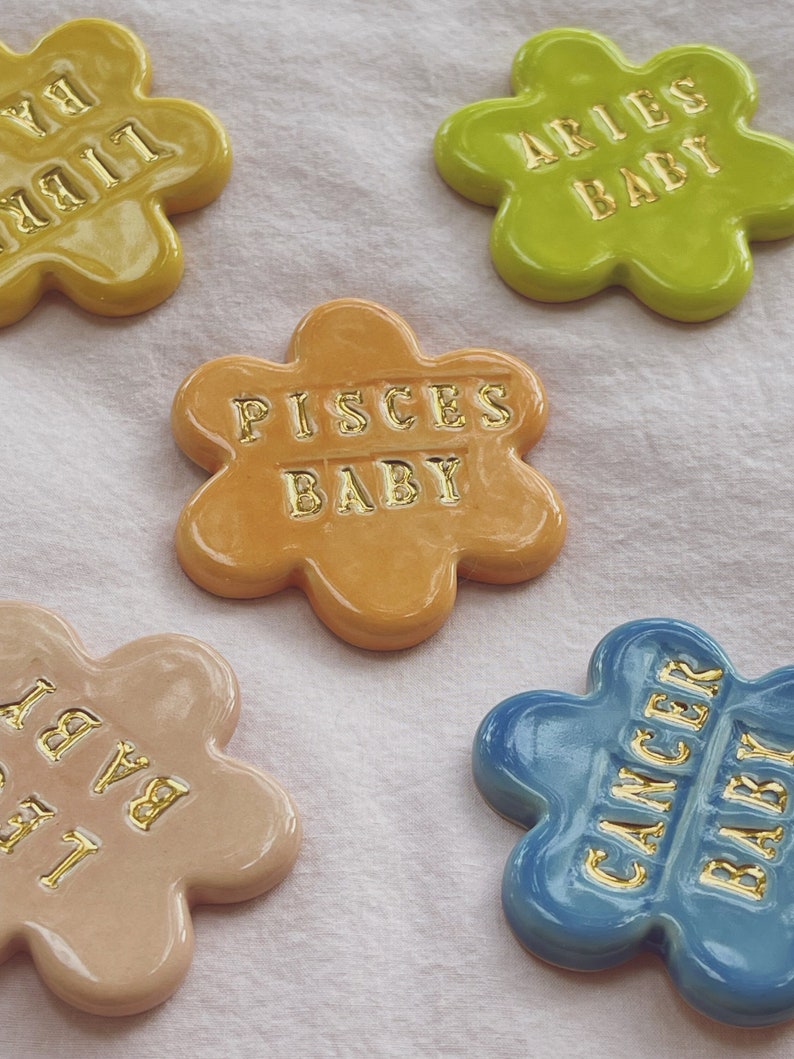 Ceramic Zodiac Magnet With 24K Gold Accent Zodiac Gift Cancer Zodiac ...