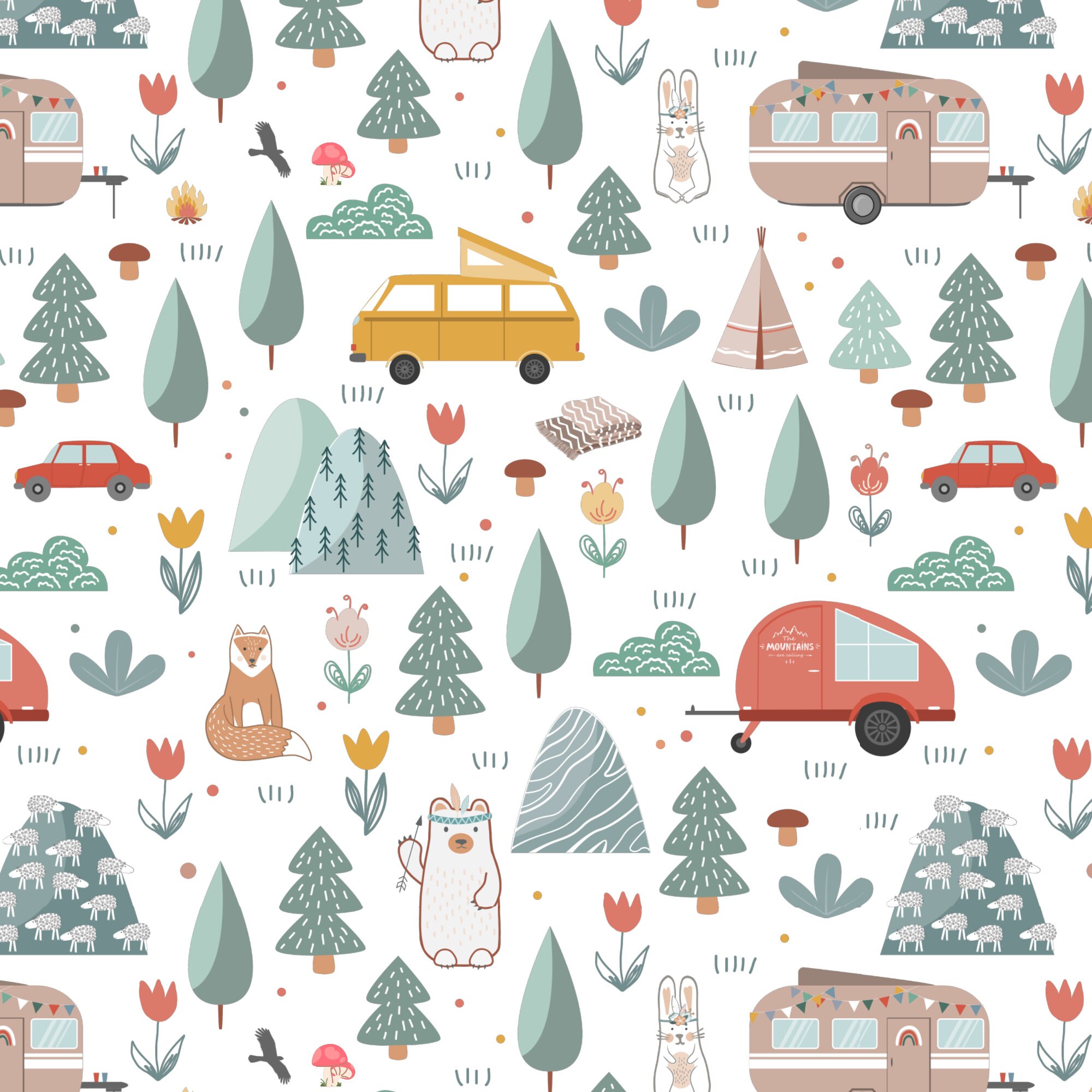 Camping Digital Prints Download, Hiking, Travel, Paper Pattern ...