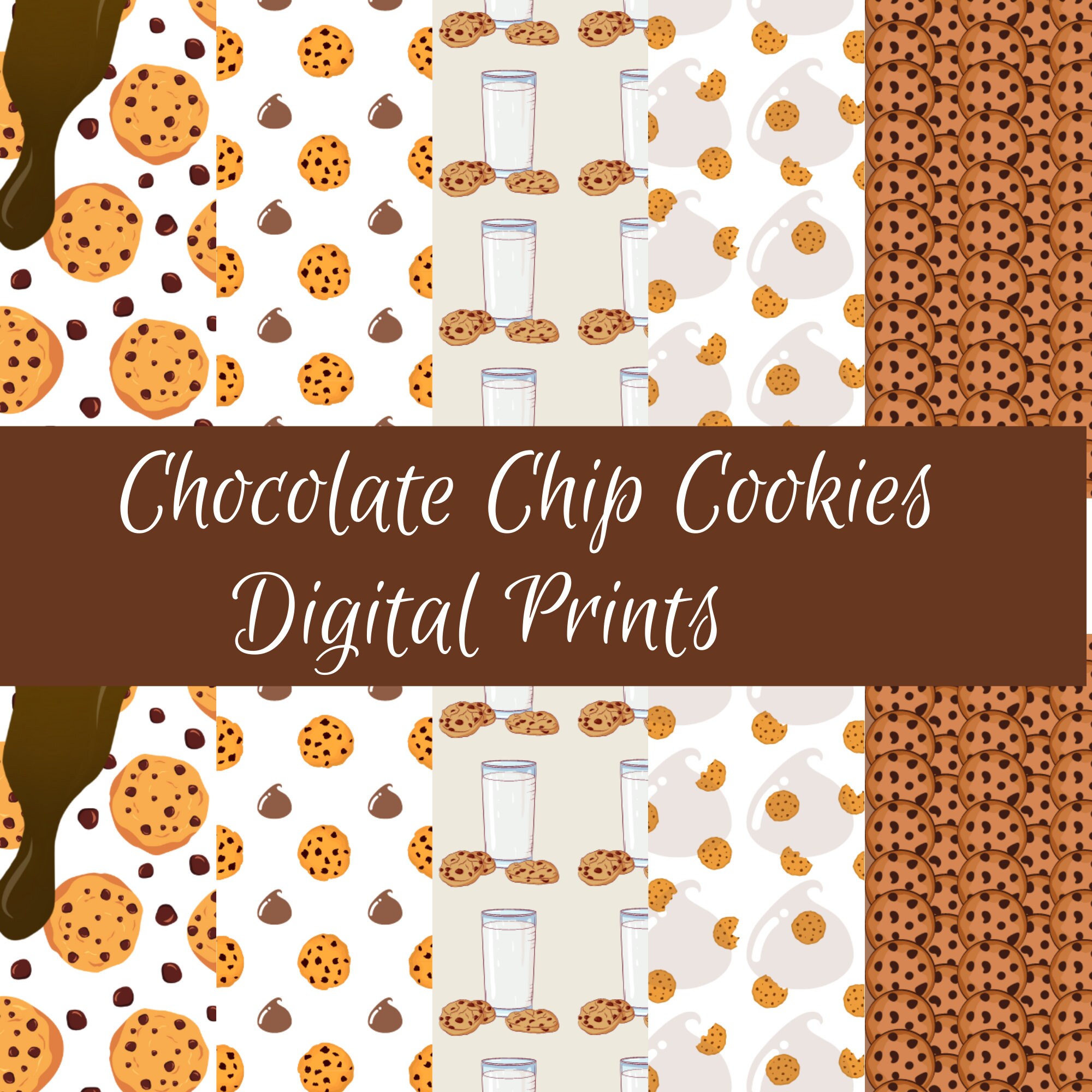 Chocolate Chip Cookies Digital Prints Download, Milk and Cookies, Paper ...