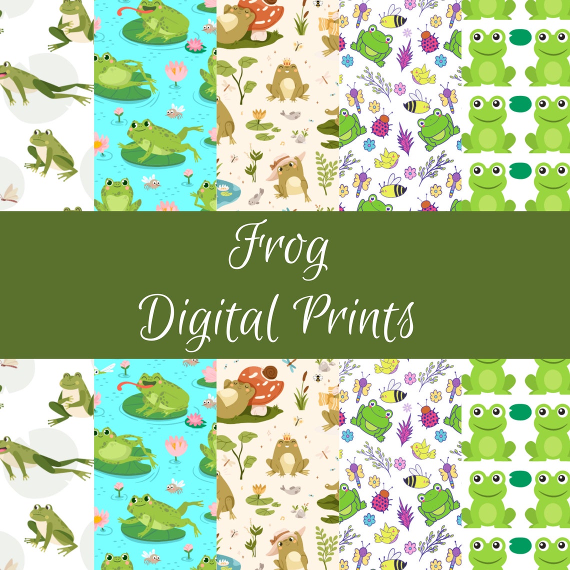 Frog Digital Prints Download, Amphibian, Paper Pattern, Scrapbook Paper ...