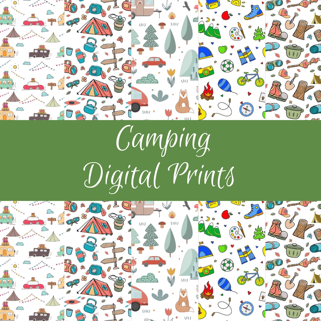 Camping Digital Prints Download, Hiking, Travel, Paper Pattern ...