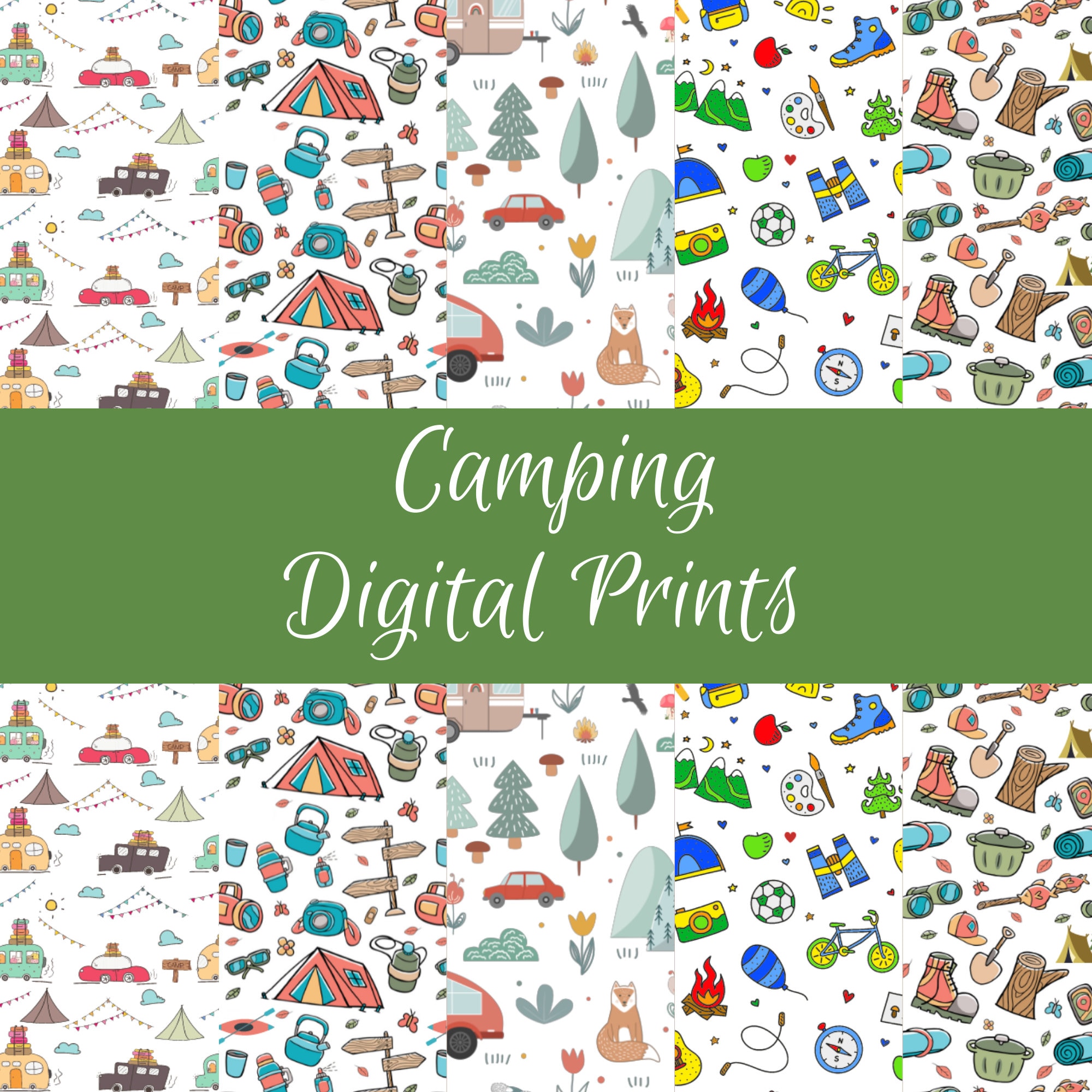 Camping Digital Prints Download, Hiking, Travel, Paper Pattern ...
