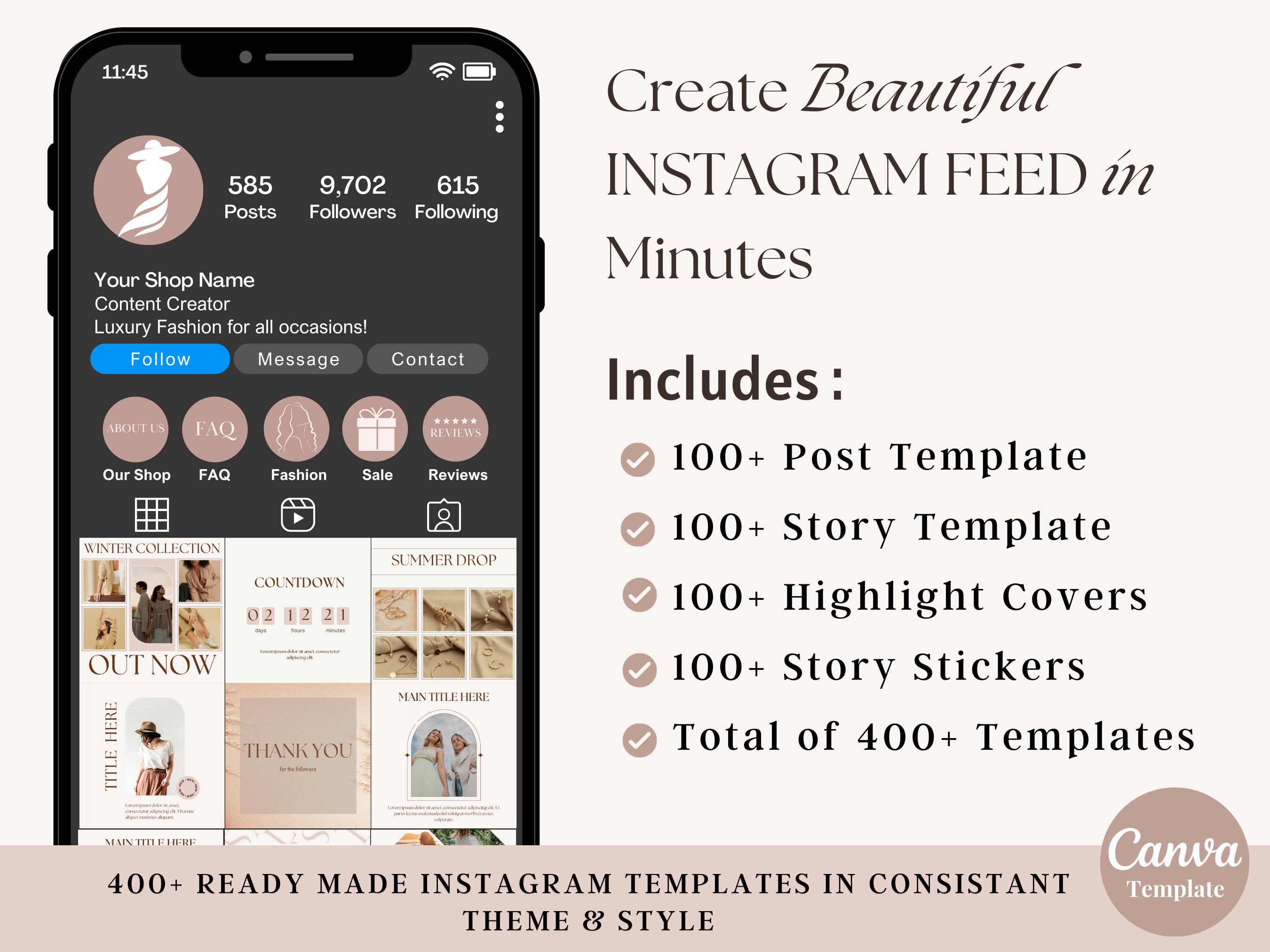 Neutral Instagram Template Bundle, All in One Instagram Bundle ...