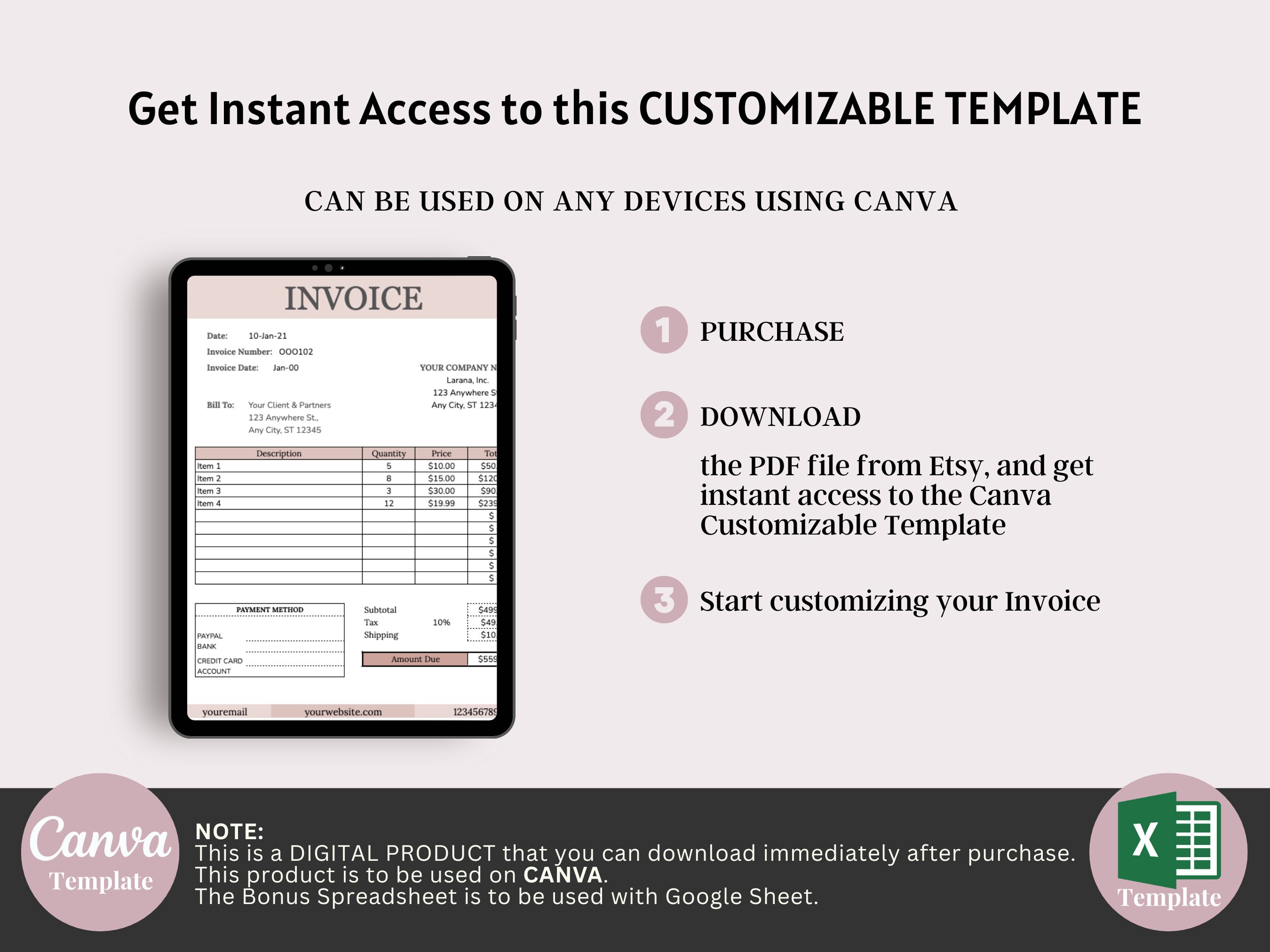 Invoice Template, Printable Invoice Form, Customizable Small Business Order Form, Modern Canva ...