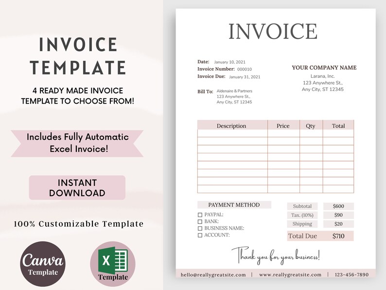 Invoice Template Printable Invoice Form Customizable Small - Etsy