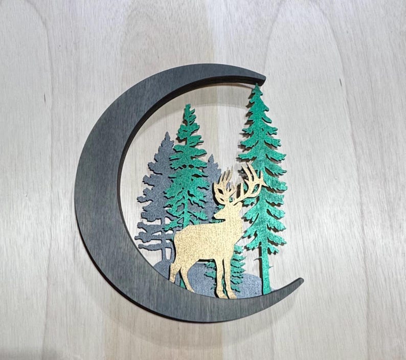 3D Deer and Moon Woodland Scene, Digital Download Only, SVG PNG - Etsy