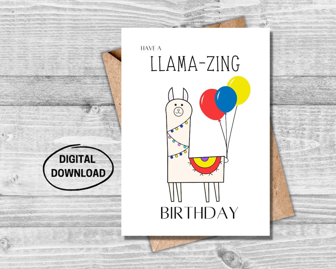Birthday Card, Happy Birthday, Llama, Printable Card, Digital Card ...