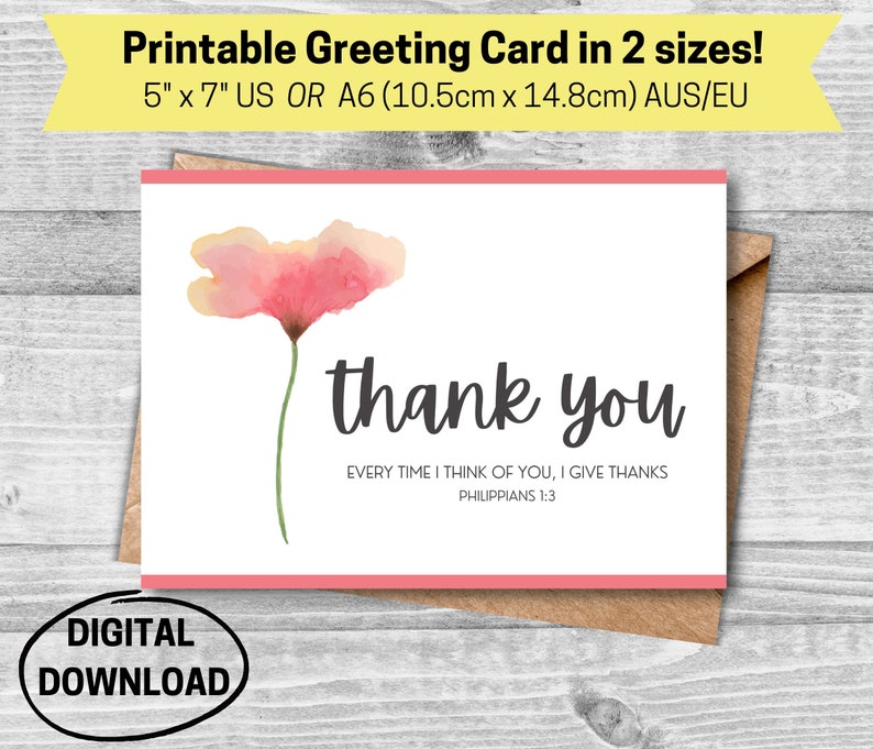 Christian Thank You Card, Religious Thank You Card, Thank You Printable ...