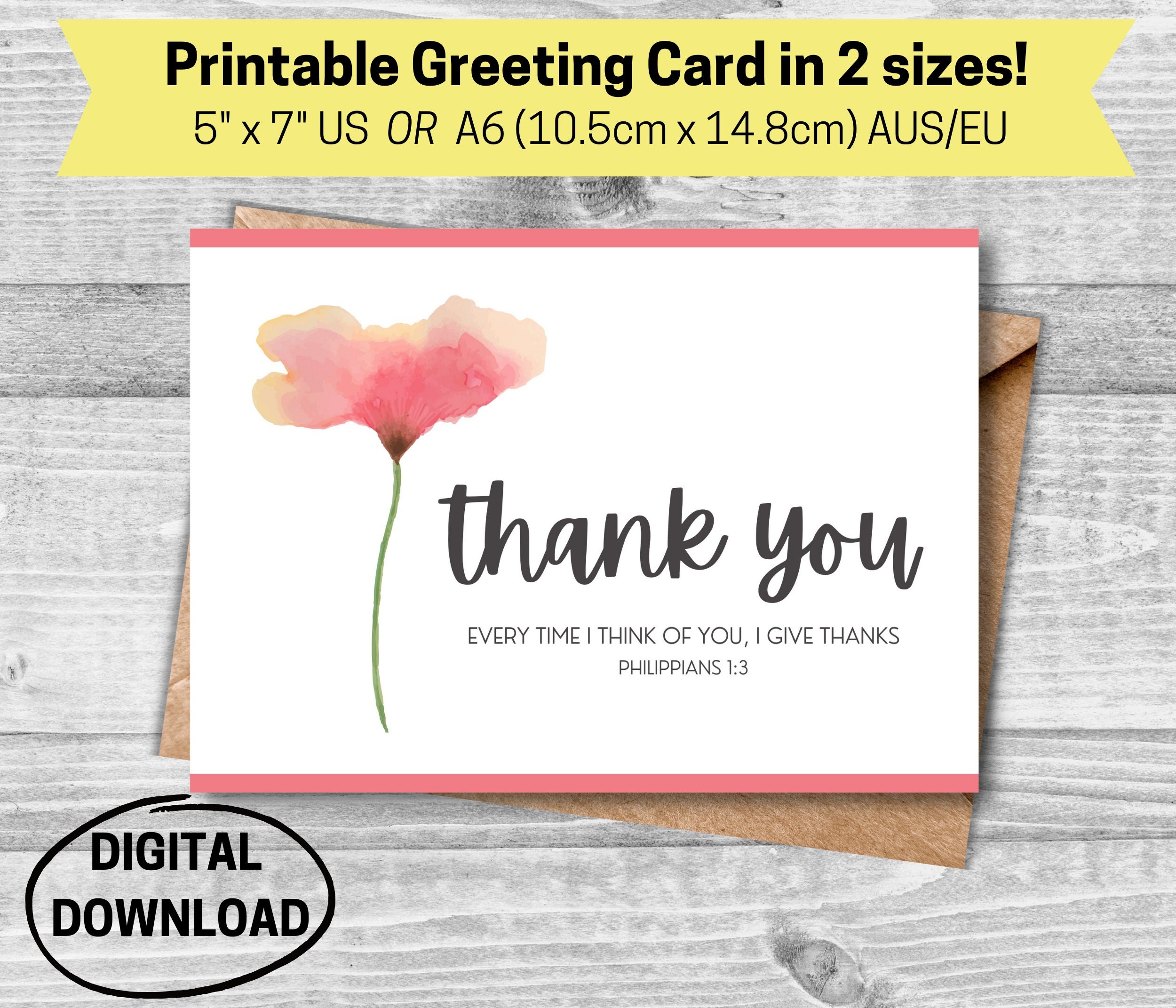 Christian Thank You Card, Religious Thank You Card, Thank You Printable ...
