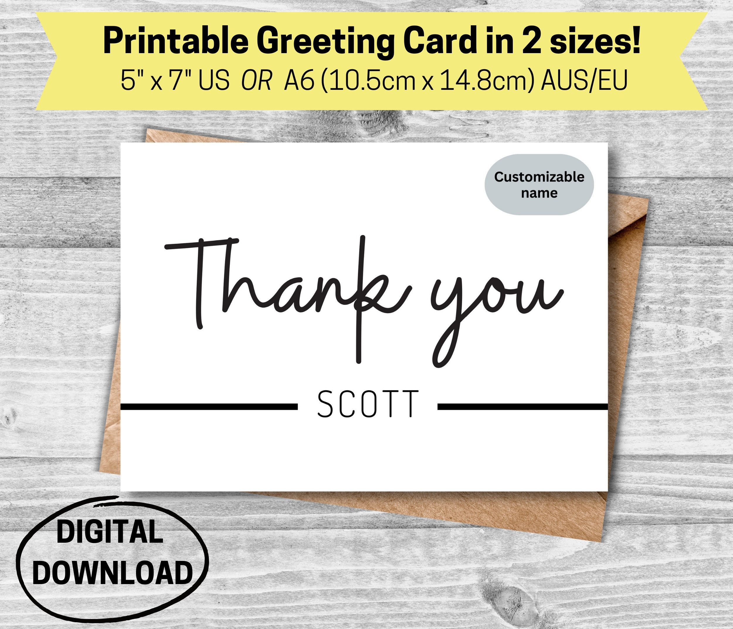 Personalized Thank You Card, Personalized Printable Card, Thank You ...