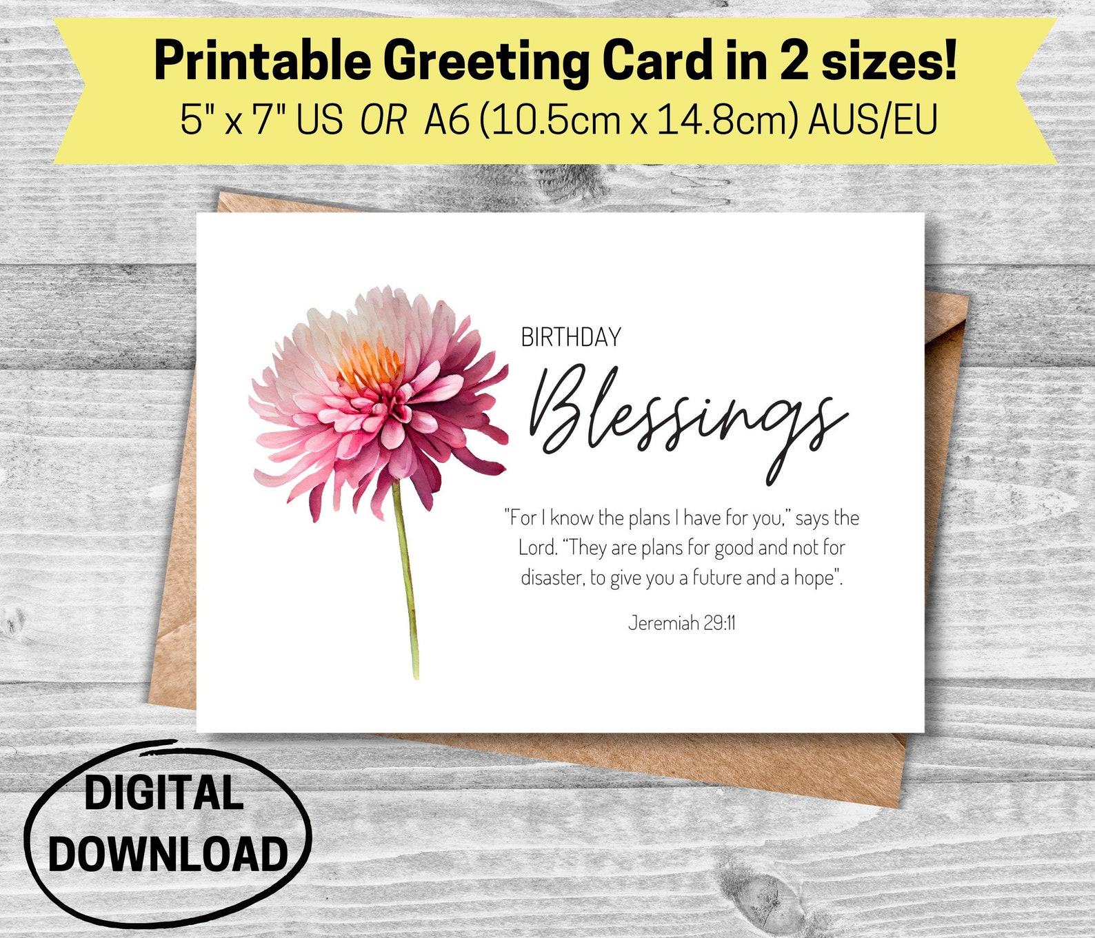 Birthday Printable Card, Christian Verse Card, Bible Verse Printable ...
