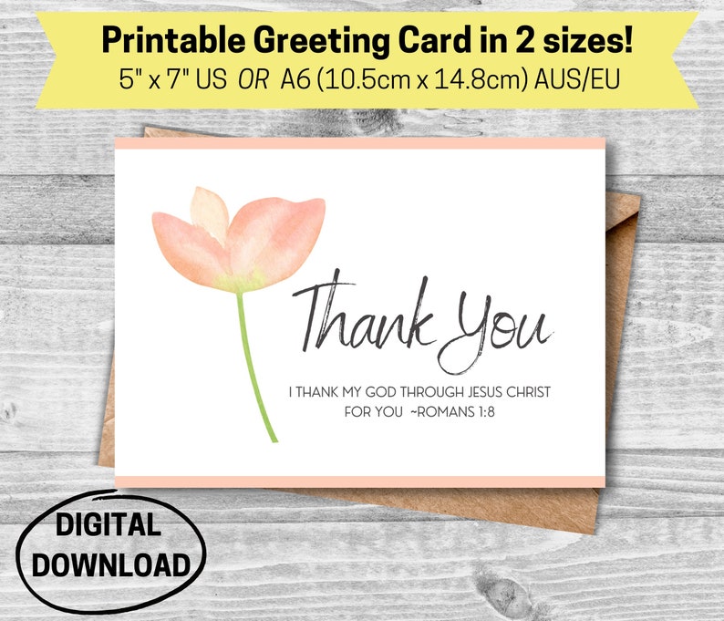 Christian Thank You Card, Religious Thank You Card, Thank You Printable ...