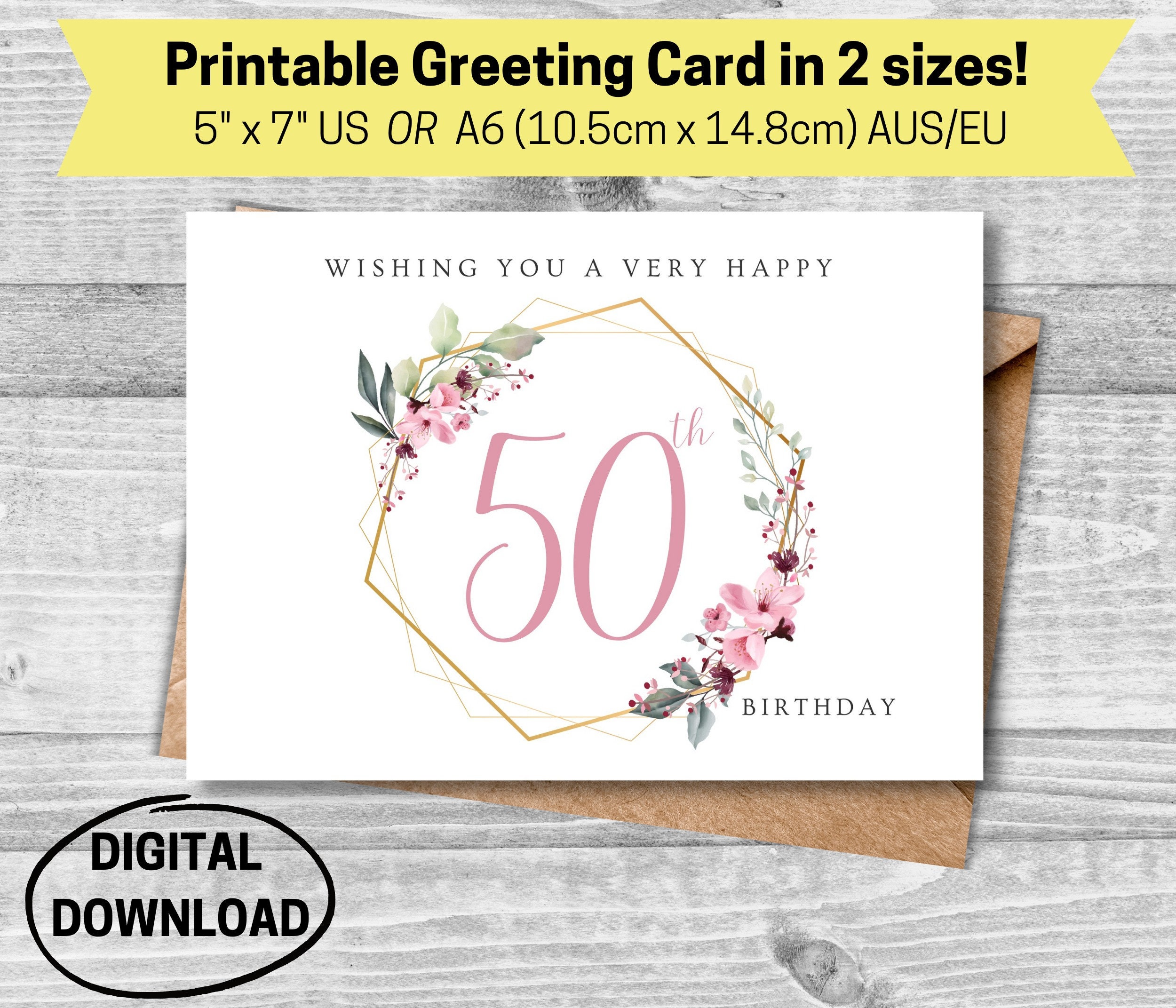 Milestone Birthday Card, 50th Birthday Card, Printable Birthday Card ...