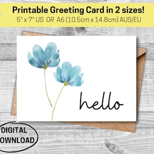 Hello Printable Card, Printable Greeting Card, Greeting Card Printable ...