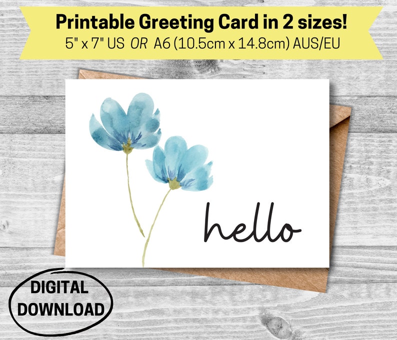 Hello Printable Card, Printable Greeting Card, Greeting Card Printable ...