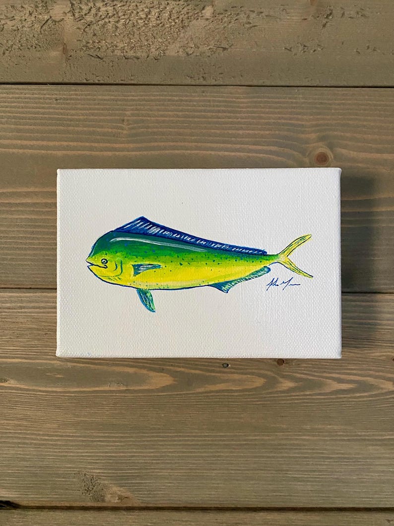 Original Mini Canvas Mahi Mahi | Beach Wall Decor | Modern Watercolor ...