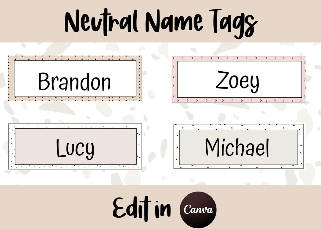 Neutral Theme Editable Name Tags, Classroom Desk Tags (PDF) - Etsy