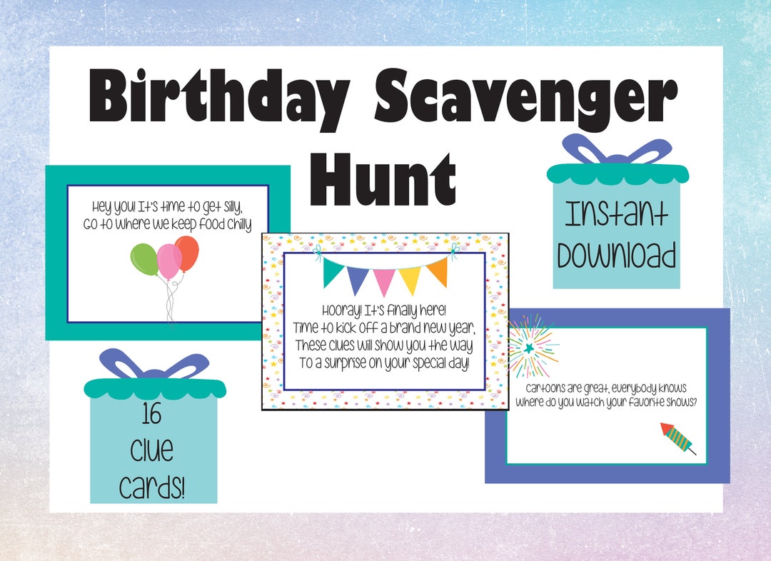 Birthday Scavenger Hunt, Indoor Birthday Treasure Hunt, Printable ...