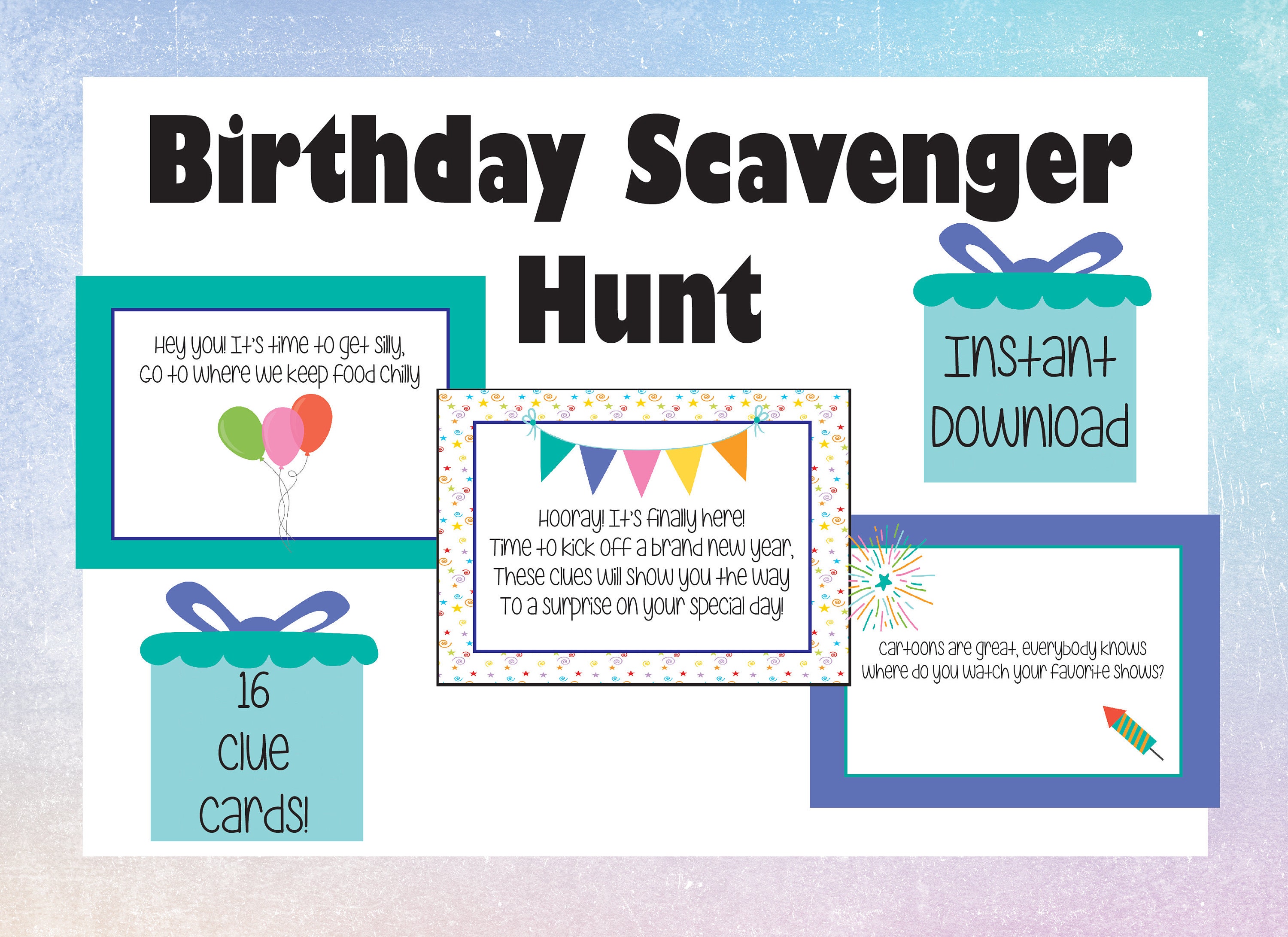 Birthday Scavenger Hunt, Indoor Birthday Treasure Hunt, Printable ...