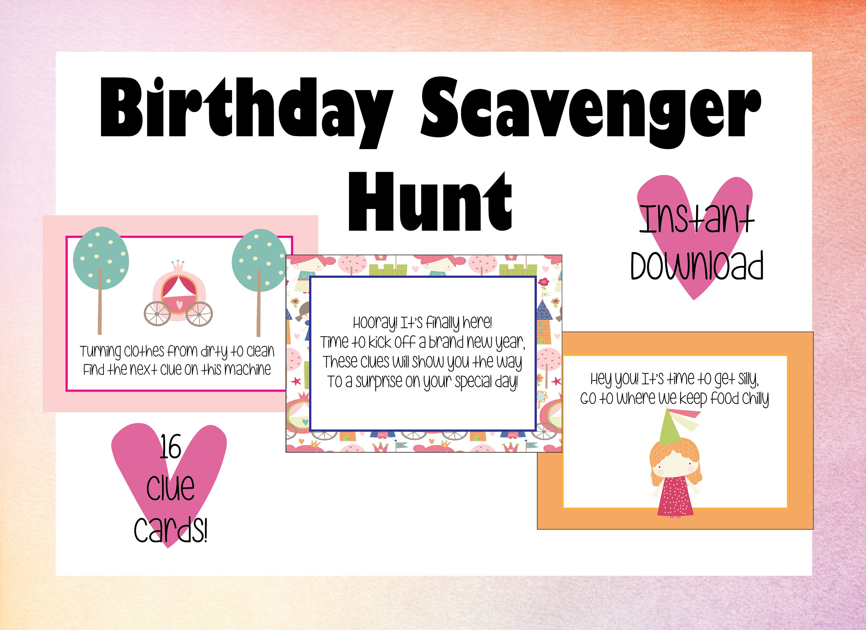 Birthday Scavenger Hunt for Girls, Indoor Birthday Treasure Hunt ...
