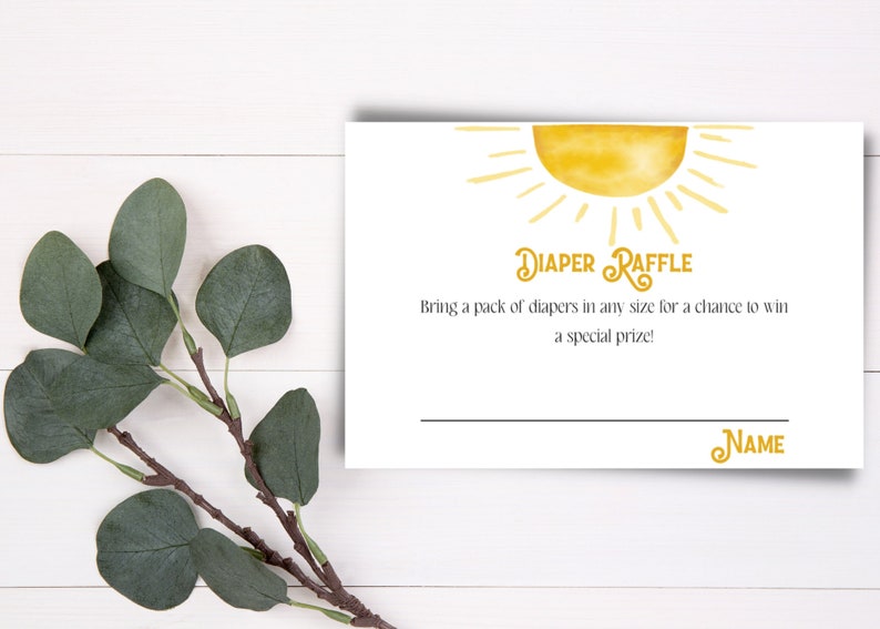 Diaper Raffle Card Ray of Sunshine, Diaper Raffle Insert, Sun Baby ...