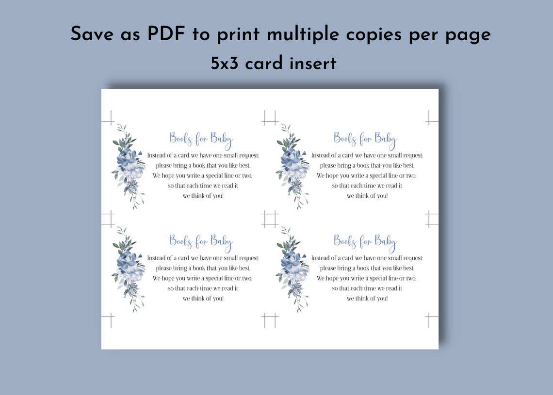 Oh Boy Blue Roses Books for Baby Card Insert, Books for Baby, Digital ...
