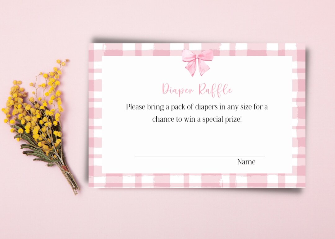Diaper Raffle Card Insert Baby Shower Pink Bow, Diaper Raffle Insert ...