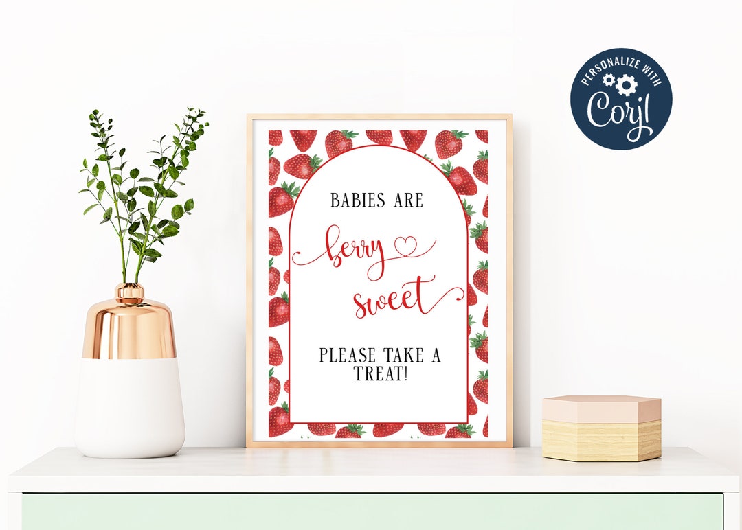 Strawberry Shower Favor Sign, Berry Baby Shower Favor Sign, 5x7 Favor ...