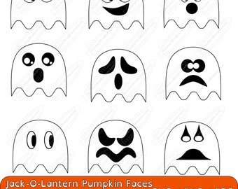 Jack-o-lantern Pumpkin Horror Faces Line Art for Halloween Holiday ...