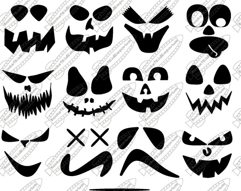 Jack-o-lantern Pumpkin Horror Faces Line Art for Halloween Holiday ...