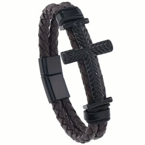 Christian Bracelet for Men. Men's Cross Leather Bracelet, Black ...