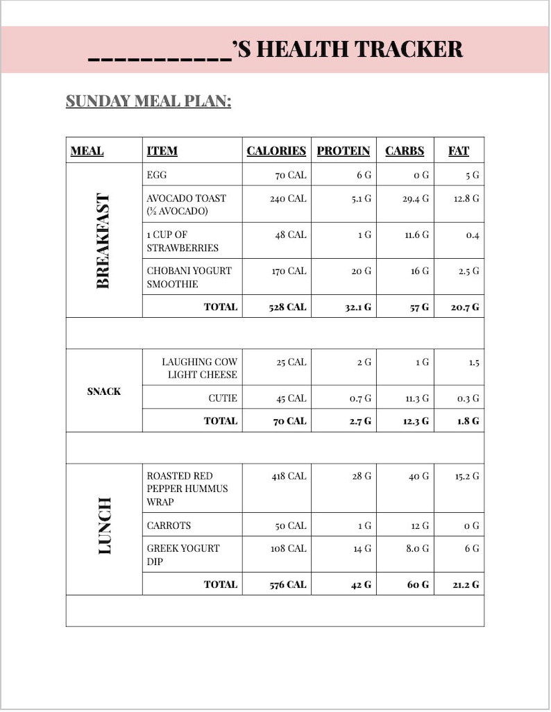 Workout and Nutrition Tracker - Etsy