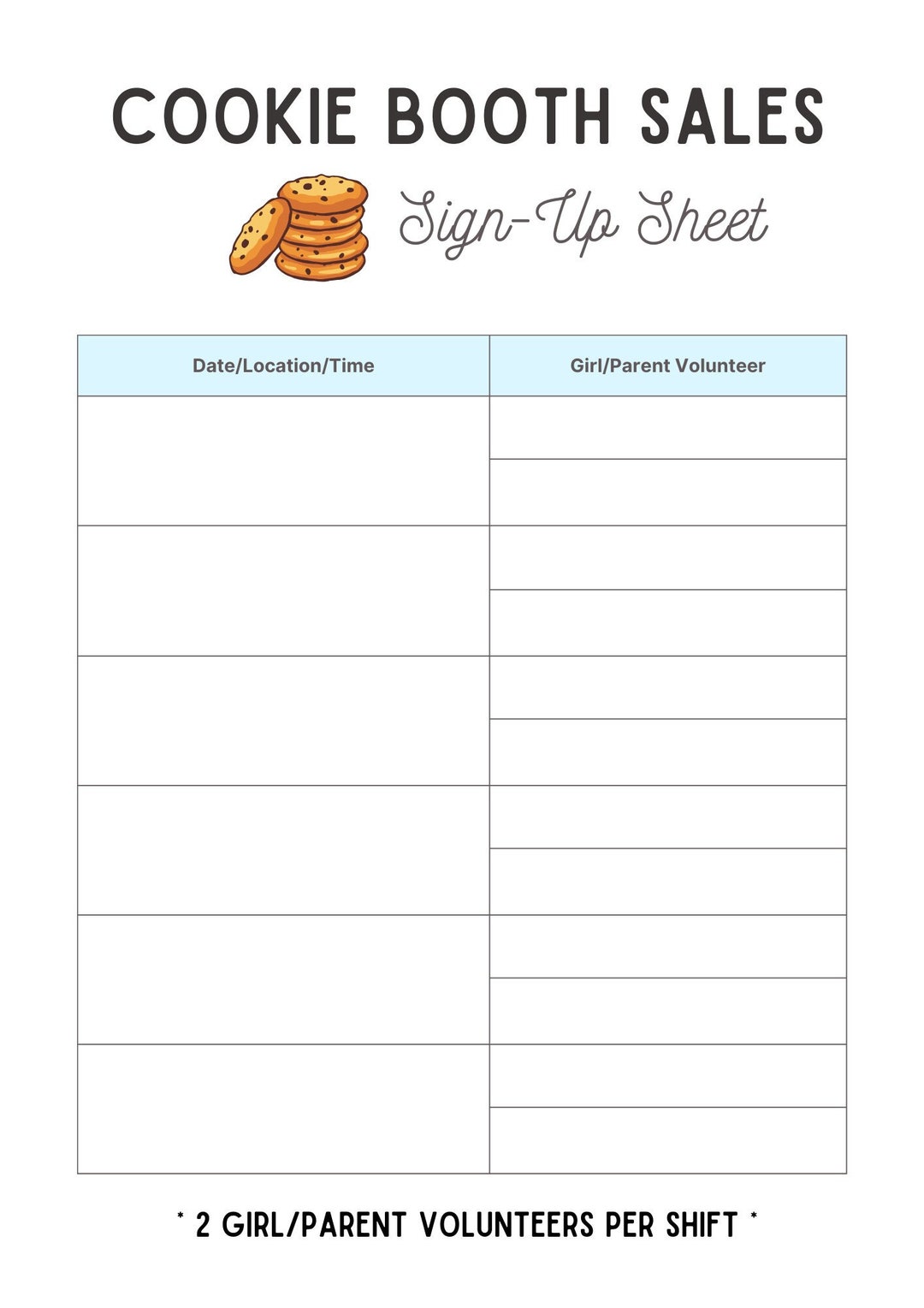 Girl Scout Cookie Booth Sales Sign-up Sheet Printable - Etsy