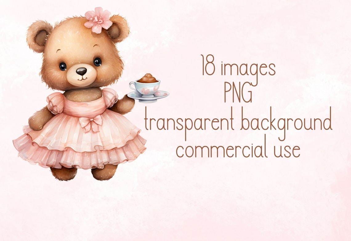 Tea Party Teddy Bears Clipart Png Nursery Print Teddy Bear - Etsy