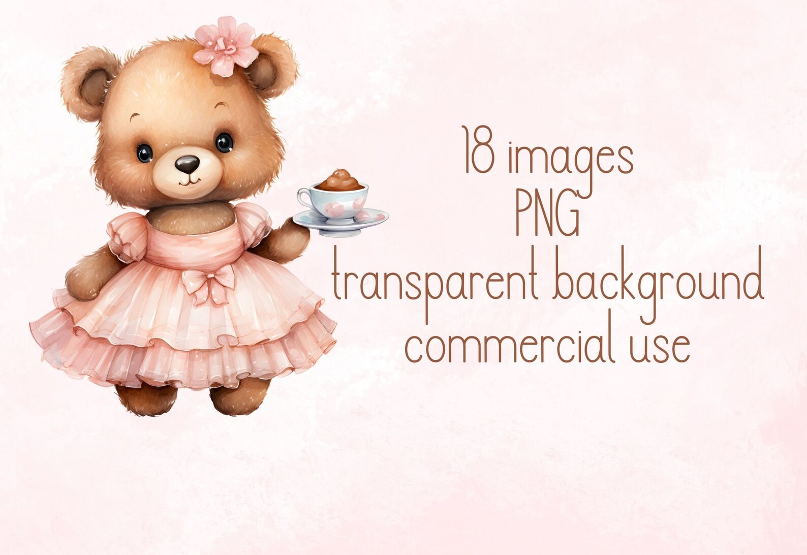 Watercolor Teddy Bear Tea Party Clipart: Nursery Decor (PNG) - Etsy