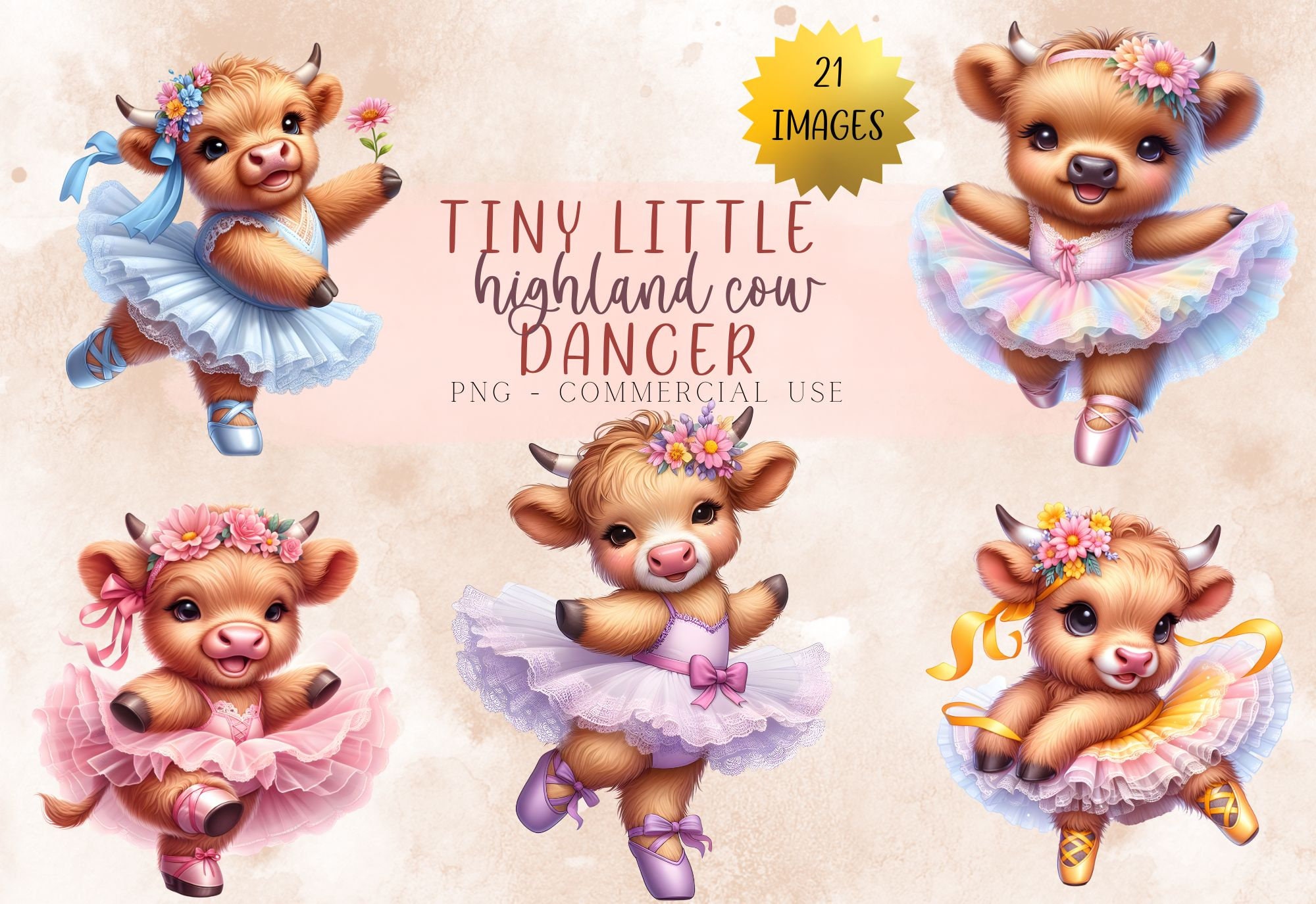 Highland Cow Ballerina Clipart Png, Watercolor Highland Cow Clipart ...