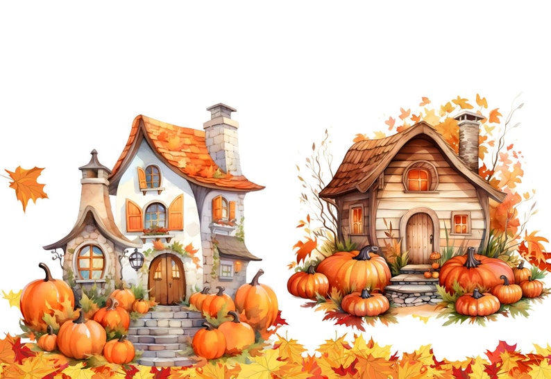 Pumpkin House Clipart, Autumn Fantasy House Clipart, Fall Clipart ...