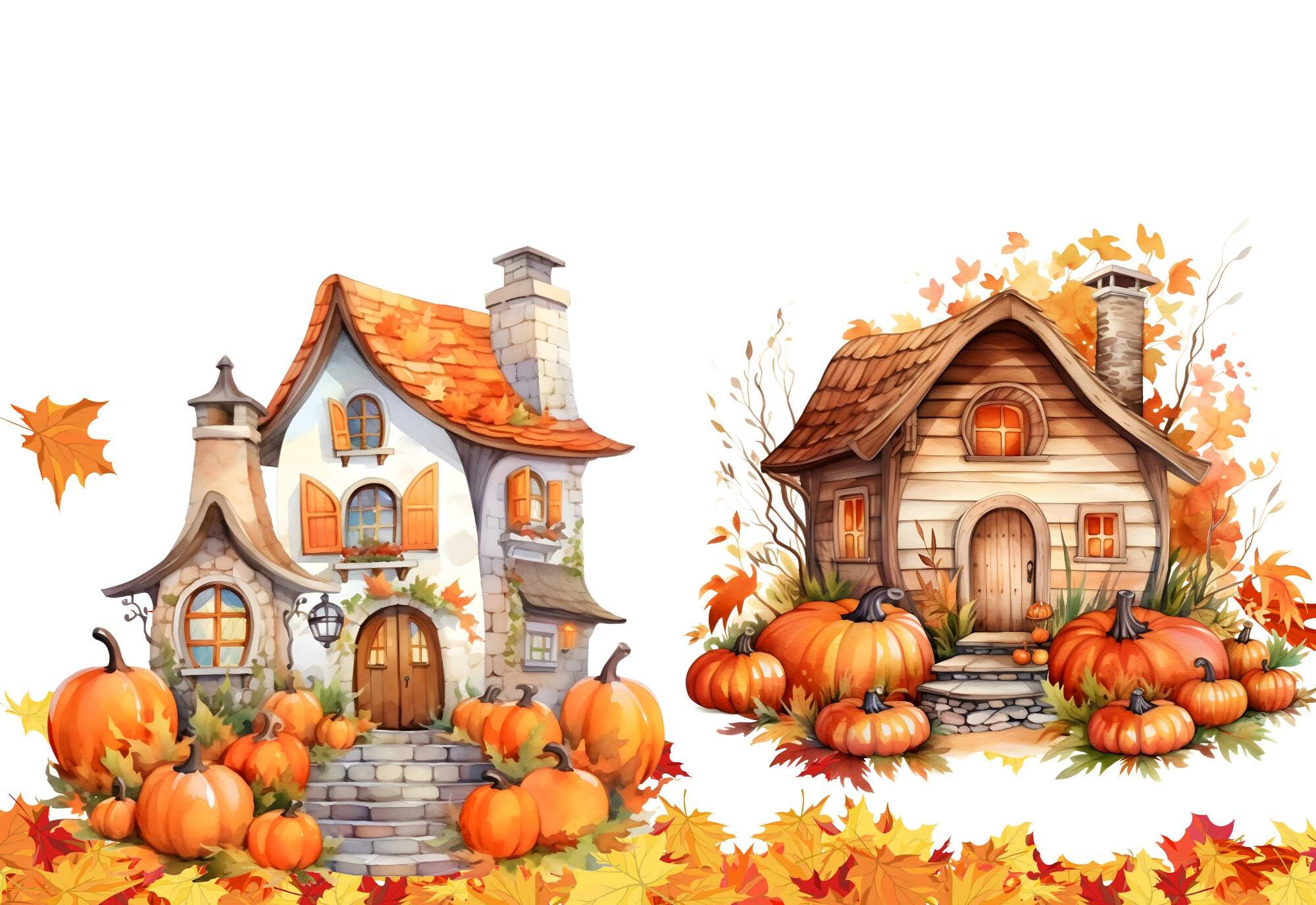 Pumpkin House Clipart, Autumn Fantasy House Clipart, Fall Clipart ...