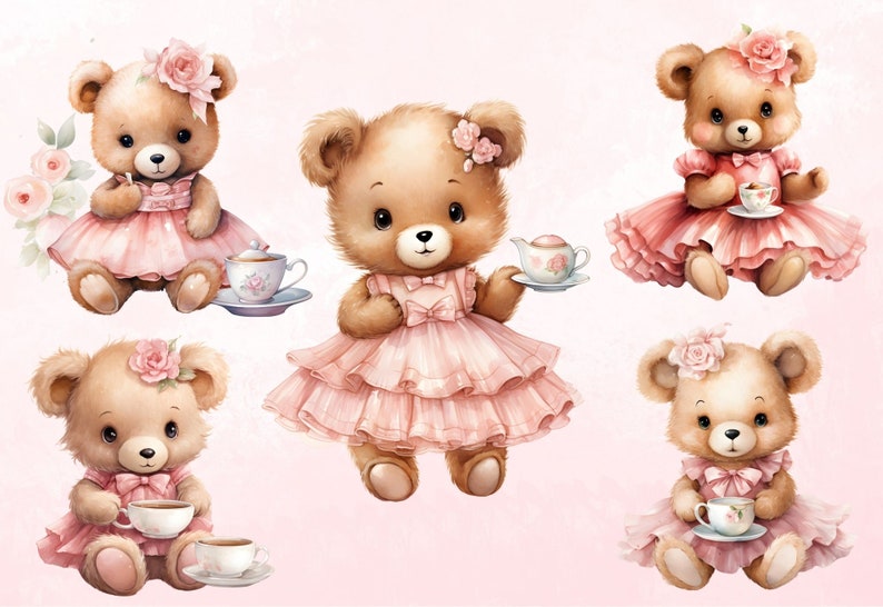 Tea Party Teddy Bears Clipart Png Nursery Print Teddy Bear - Etsy UK