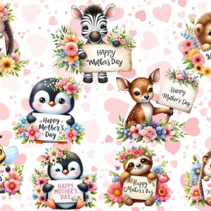 Watercolor Mothers Day Clipart Images, Baby Animals Clipart, Cute ...