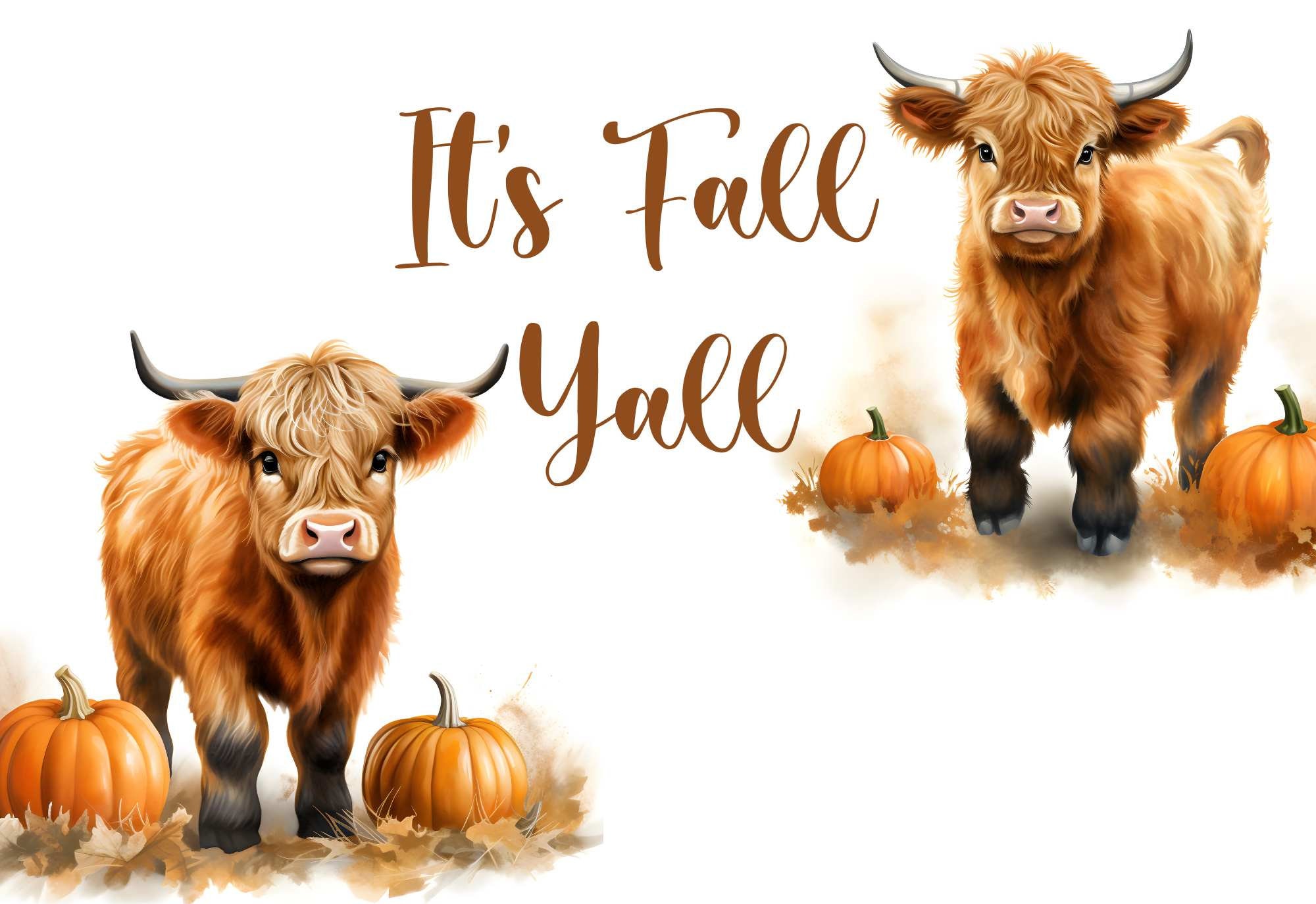 Highland Cow Fall Pumpkin Clipart Png Nursery Print Highland - Etsy