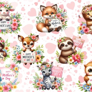 Watercolor Mothers Day Clipart Images, Baby Animals Clipart, Cute ...