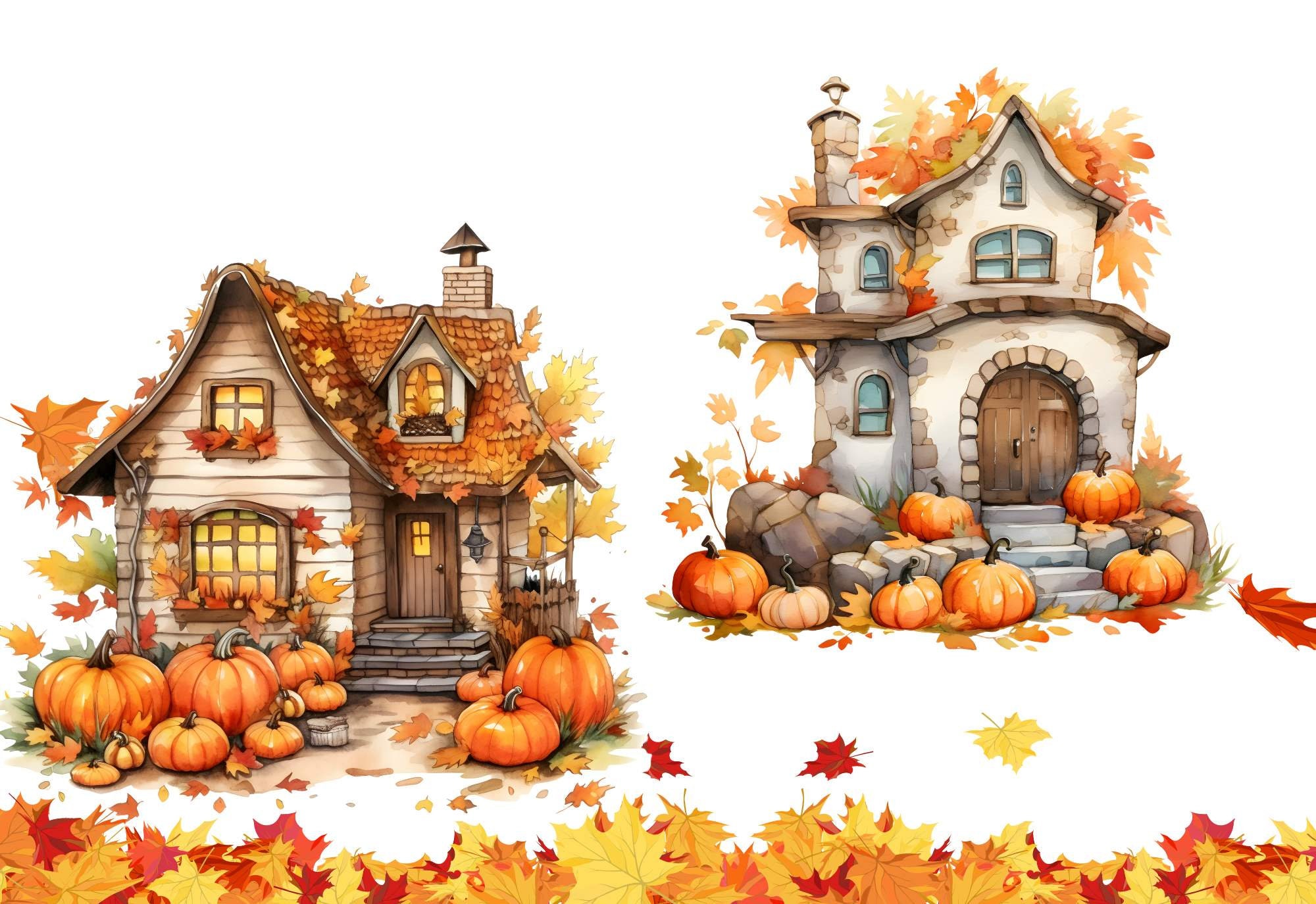 Pumpkin House Clipart, Autumn Fantasy House Clipart, Fall Clipart ...