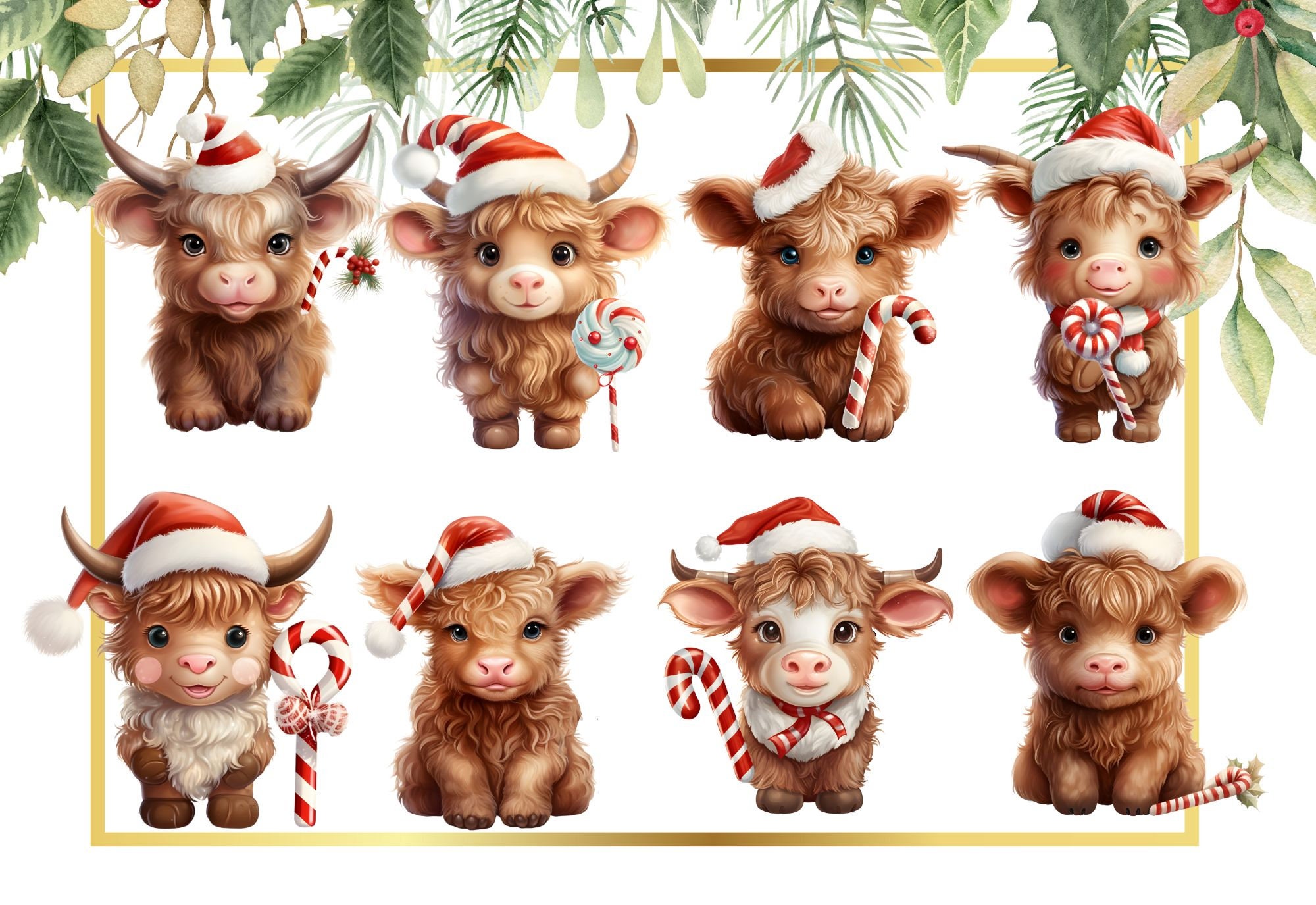 Highland Cow Christmas Clipart Png, Nursery Print, Highland Cow Winter ...