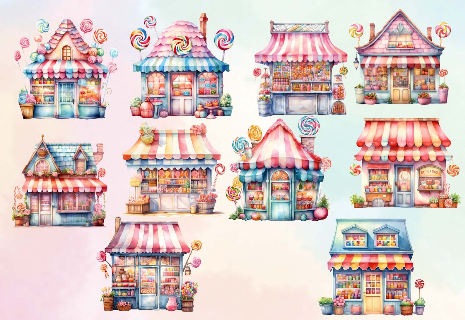Watercolor Candystore Clipart - Watercolor Candy Shop Clipart - PNG ...