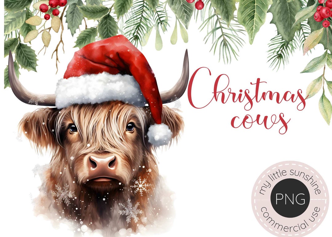 Highland Cow Christmas Clipart Png, Nursery Print, Highland Cow Winter ...