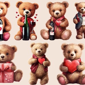 Valentine's Day Bear Clipart PNG, Watercolor Bear Clipart, Romantic ...