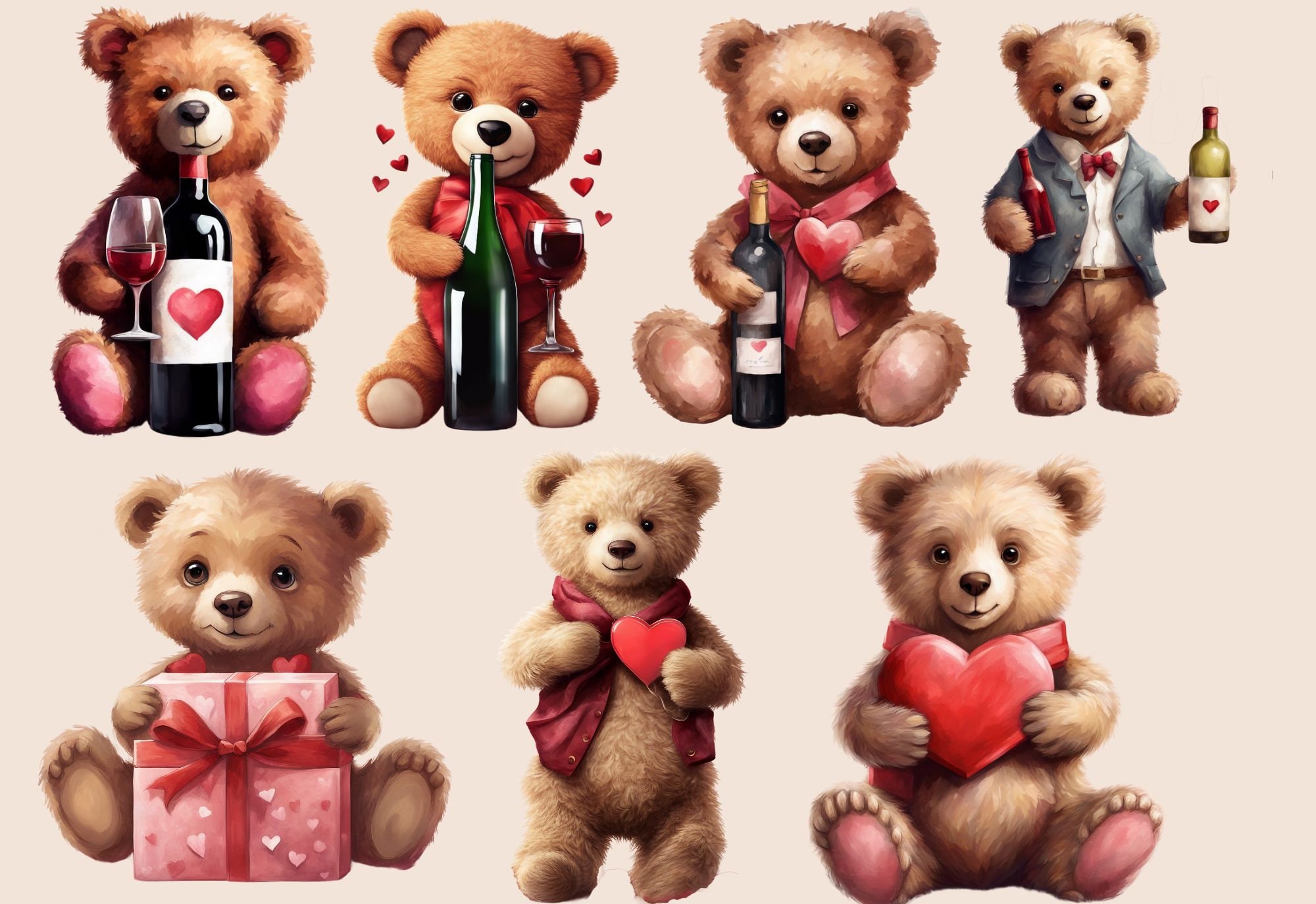 Valentine's Day Bear Clipart PNG, Watercolor Bear Clipart, Romantic ...